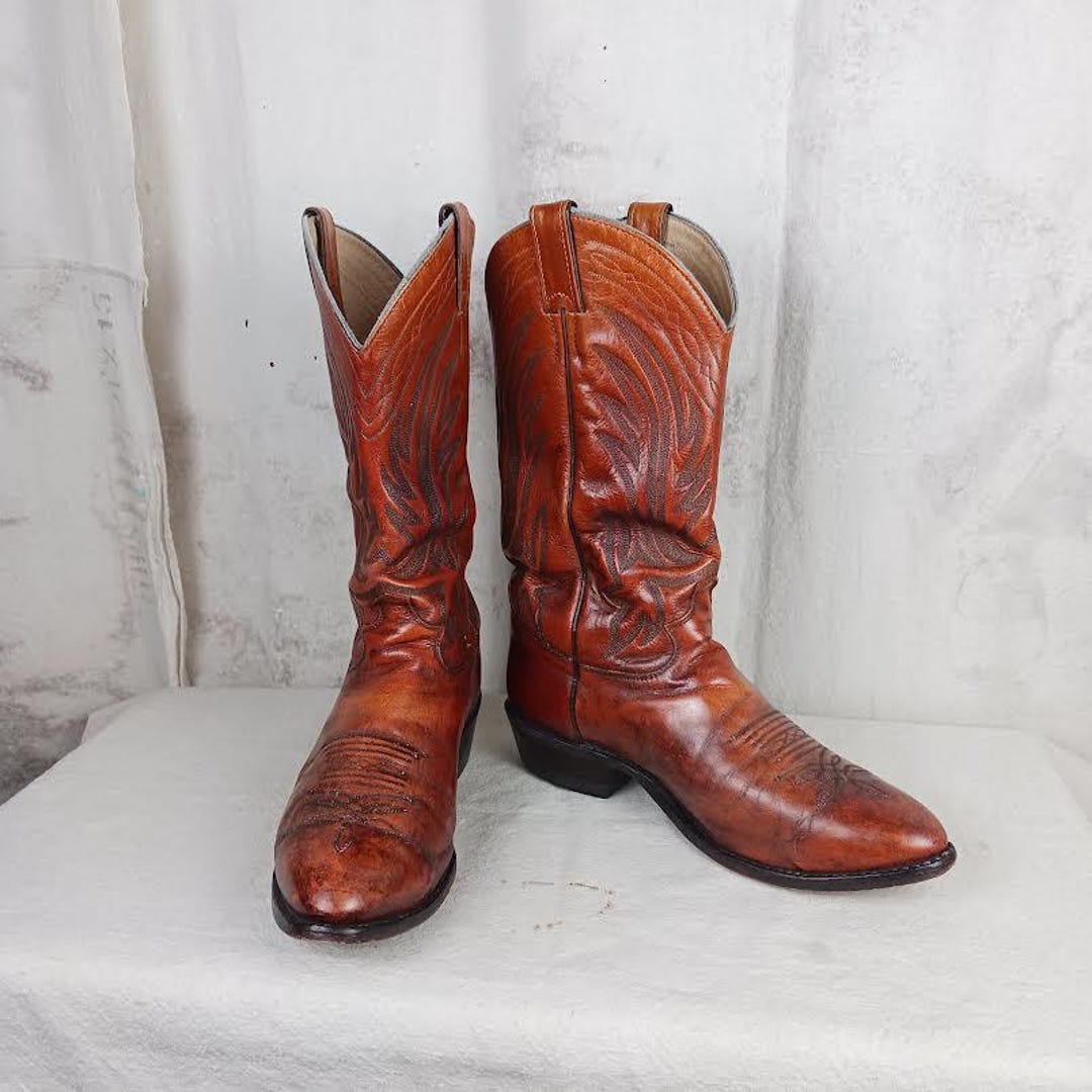 Vintage Justin Full Leather Rounded Toe Cowboy Boots Made in the USA ...