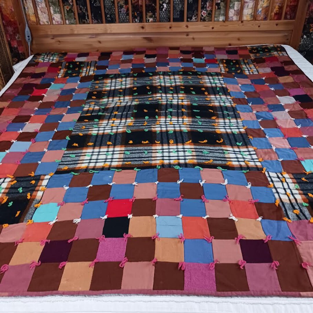 Vintage Wool and Cotton Home Made Patchwork Quilt - Etsy