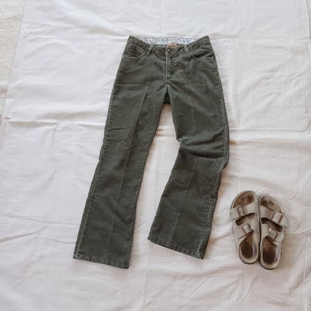 Vintage Wrangler Green Cords Low Rise Flares WPL 6428 Women's Size 29 X ...