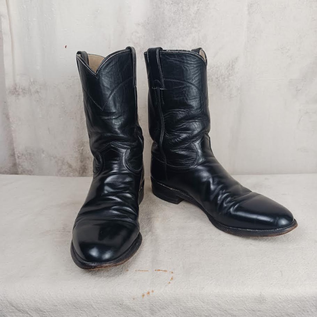 Vintage Black Leather Justin Roper Boots Men's Size 9 1/2 - Etsy