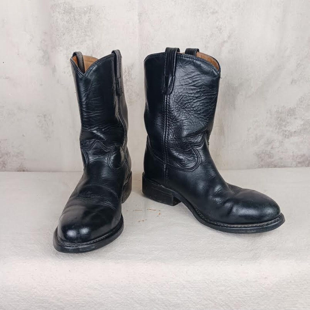 Vintage Black Leather Roper Boots Made in the USA Men's Size 7 Women's ...