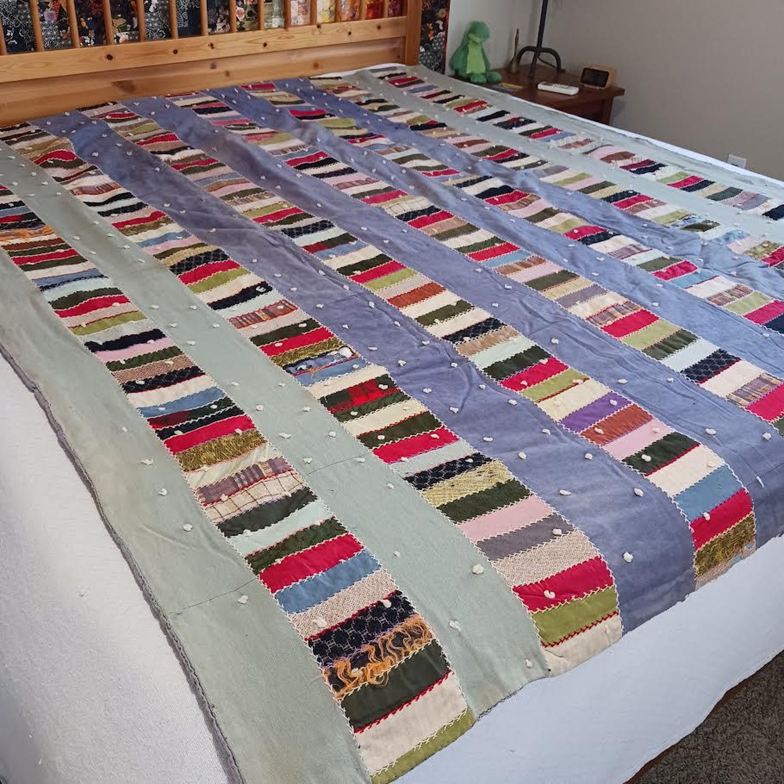 Antique Wool Hand Sewn Patchwork Quilt With Cotton Backing and Batting ...