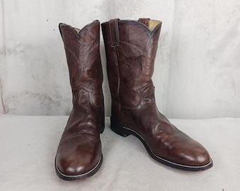 Vintage Men's Justin 3802 Brown Faux Leather Ropers Western Boots 7.5D ...