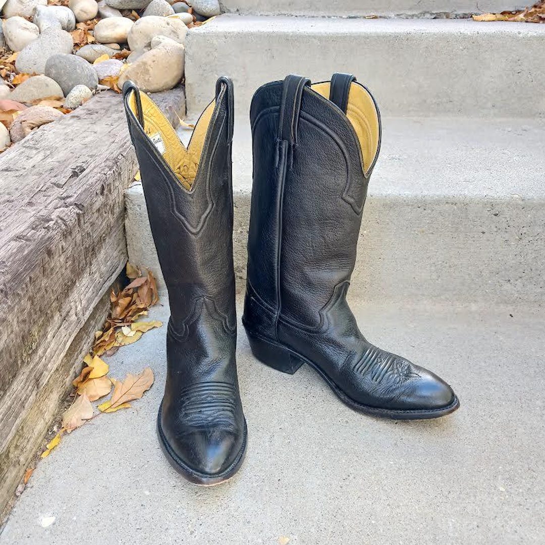 Vintage Black Buckskin Honcho Cowboy Boots Made in the USA Men's Size ...