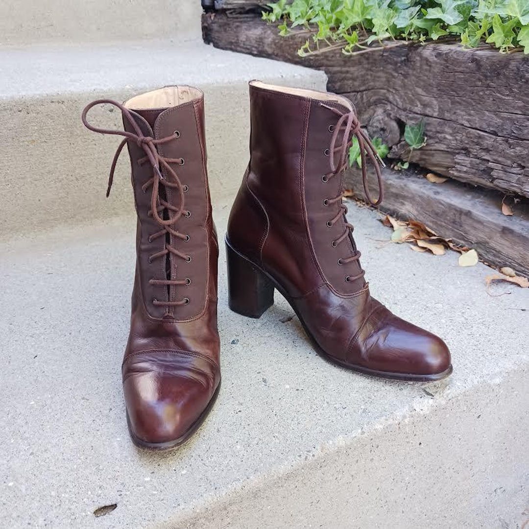 Dark Brown Full Leather Lace up Booties Made in Italy Women's Size EU ...