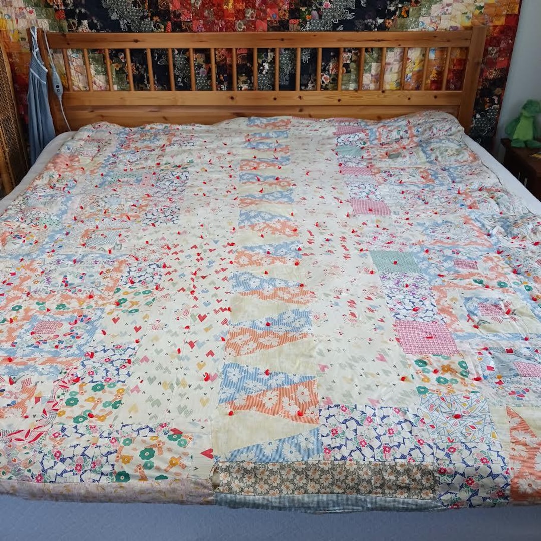 Antique Cotton Hand Sewn Patchwork Quilt With Thick Wool Batting - Etsy