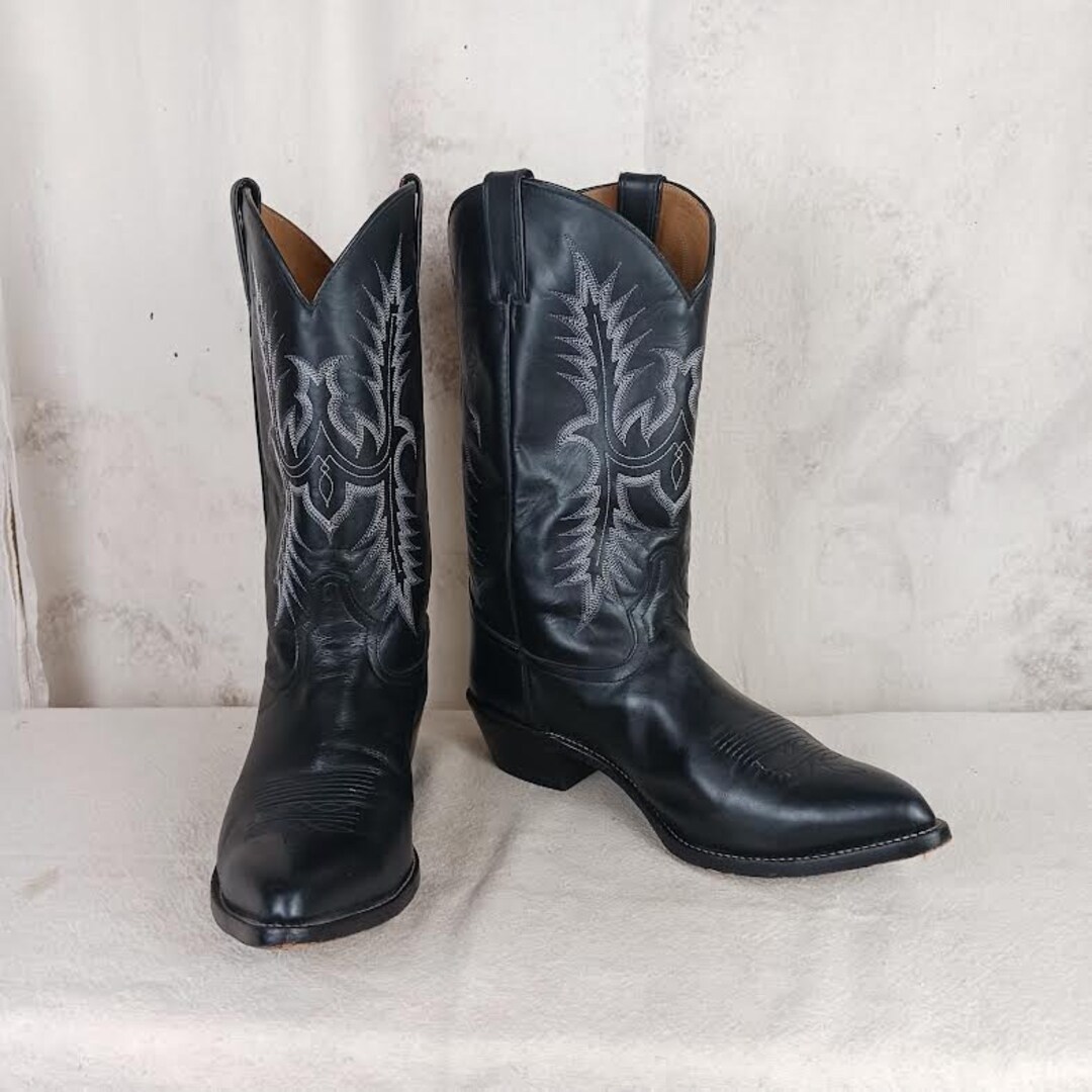 Vintage Black Leather Tony Lama Cowboy Boots Men's Size 13 EE - Etsy