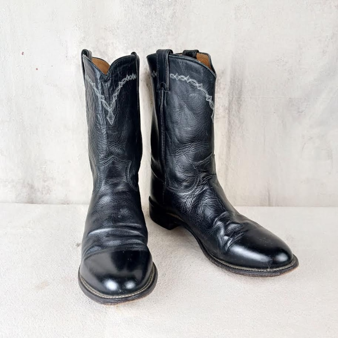 Vintage Black Full Leather Justin Roper Boots Made in the USA - Etsy