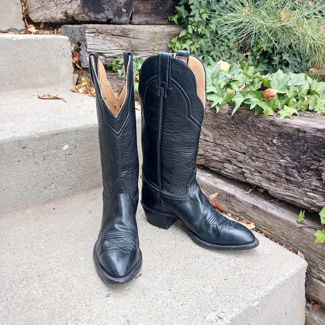 Vintage Black Full Leather Hondo Cowboy Boots Women's Size 7 - Etsy