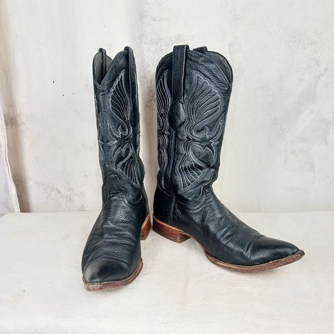 Black Full Leather Los Altos Pointed Toe Cowboy Boots Men's Size 7 1/2 ...