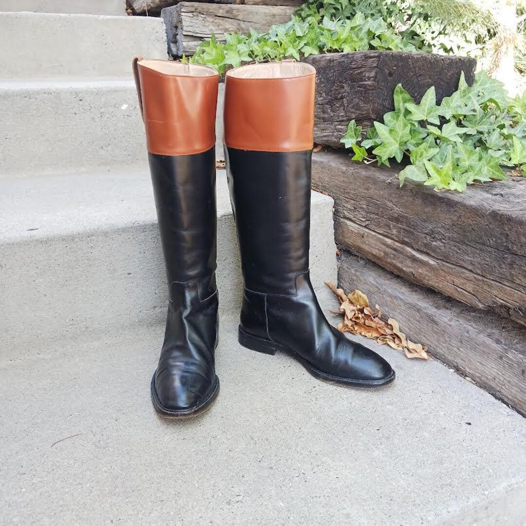 Black and Brown Equestrian Style Knee High Boots Made in Italy Women's ...