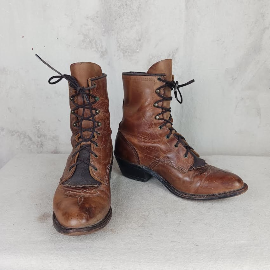 Vintage Brown Leather Packer Style Western Boots Women's Size 6 1/2 - Etsy