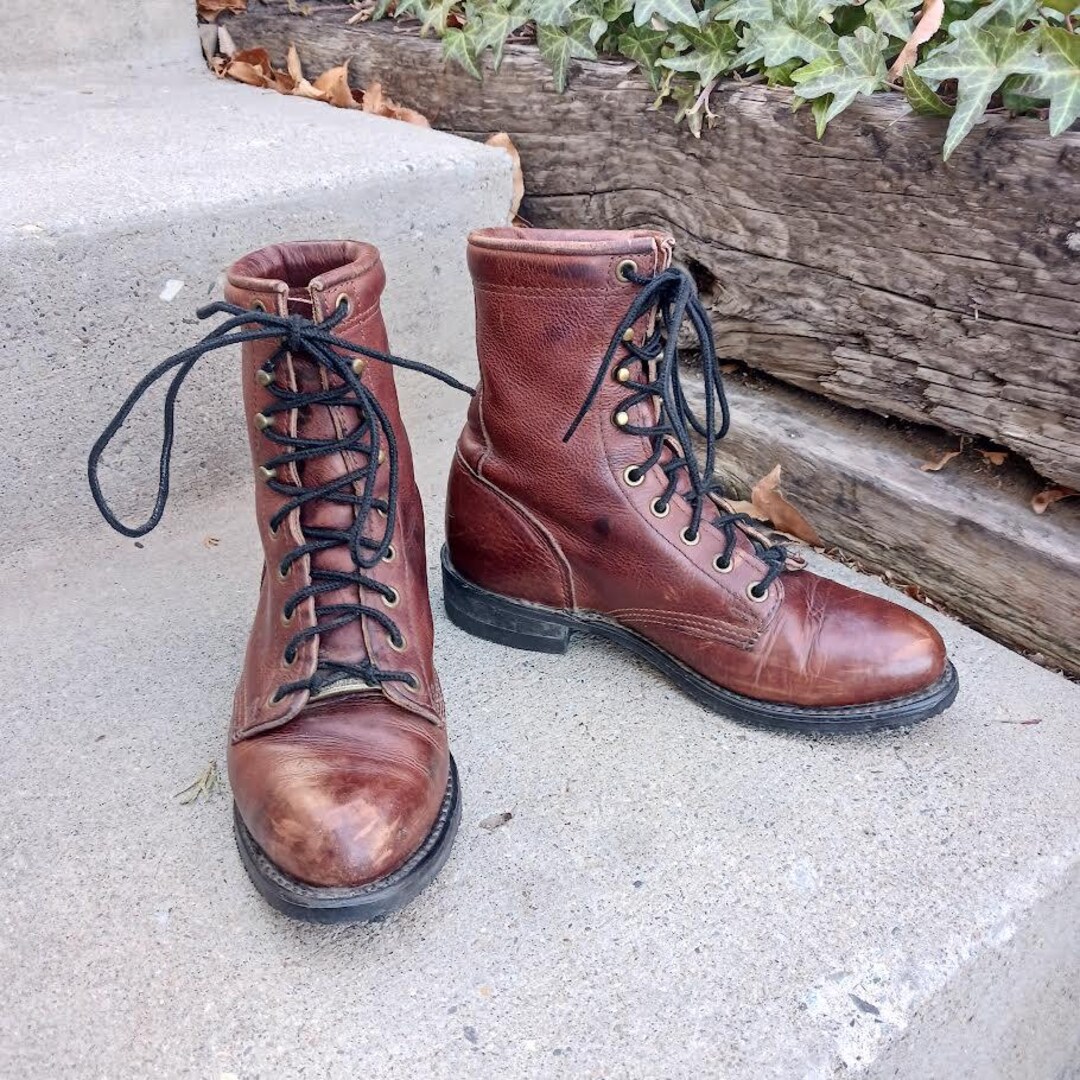 Vintage Leather Double H Packer Lacer Boots Women's Size 7 - Etsy