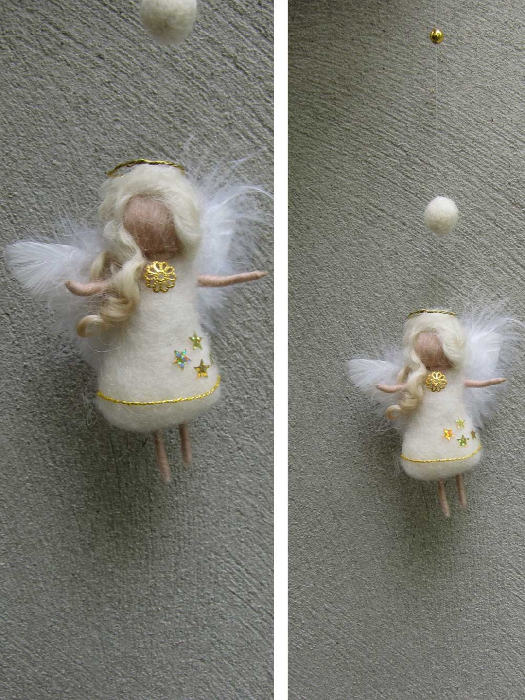 Needle Felted Wool Angel in White and Gold , Waldorf Inspired Fairy ...