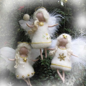 Needle Felted Wool Angel in White and Gold , Waldorf Inspired Fairy ...