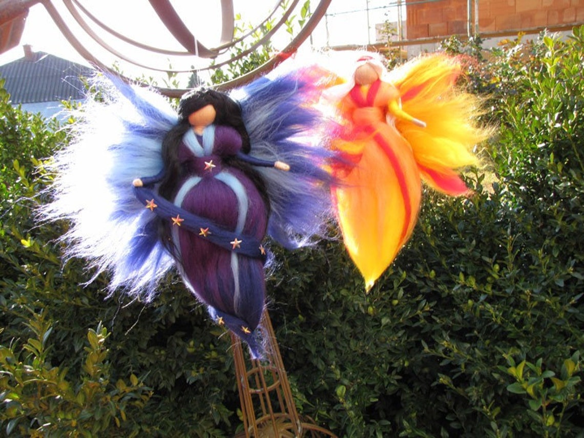 Set of 2 Needle Felted Wool Fairies: DAY & NIGHT Waldorf | Etsy