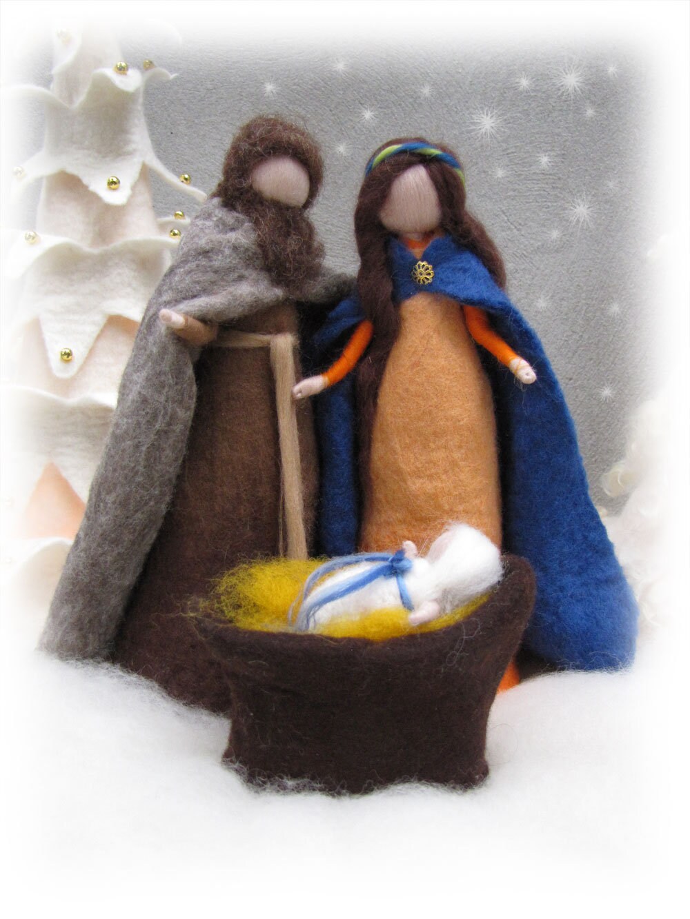 Needle felted and wet felted Nativity Set 3 Size Options | Etsy