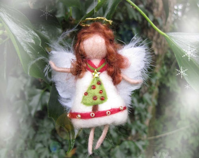 Needle Felted Wool Angel in White Red Green and Gold - Etsy