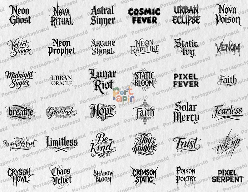 200 Tattoo Quote Stamps | Gothic Lettering Procreate Brushes ...