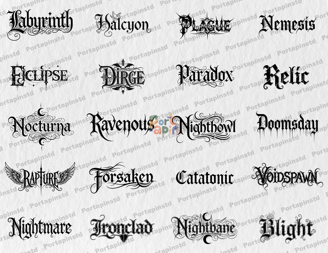 200 Tattoo Quote Stamps | Gothic Lettering Procreate Brushes ...
