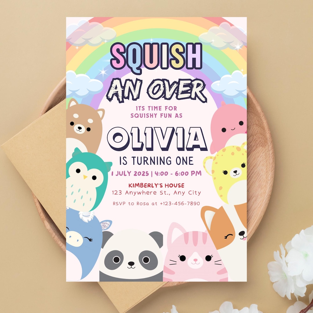 Squishmallow Birthday Invitation Template, Girl Party Invite (digital ...