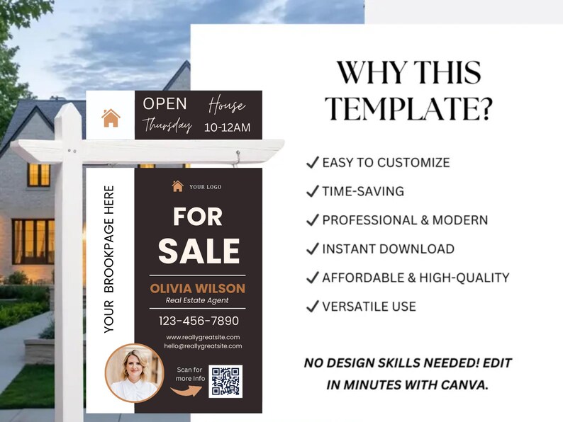 Modern Real Estate Sign Template | Realtor Marketing (canva Digital) - Etsy