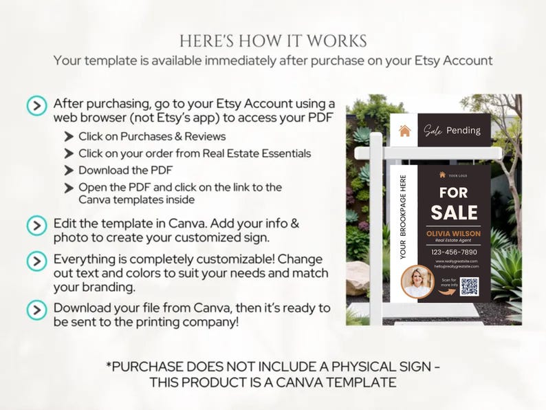 Modern Real Estate Sign Template | Realtor Marketing (canva Digital) - Etsy