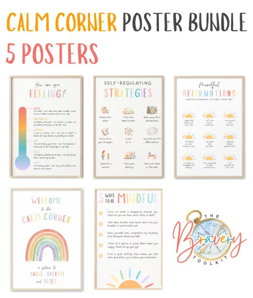 Calm Corner Poster Bundle, SEL, Emotional Regulation, Growth Mindset ...