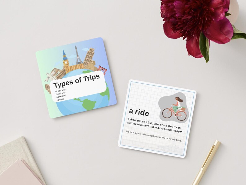Types of Trips Vocabulary | Flashcards + Worksheet - Etsy