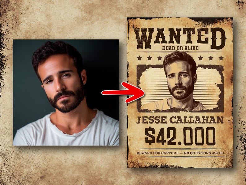 Custom Wanted Portrait Poster: Personalized Western Cowboy From Photo ...