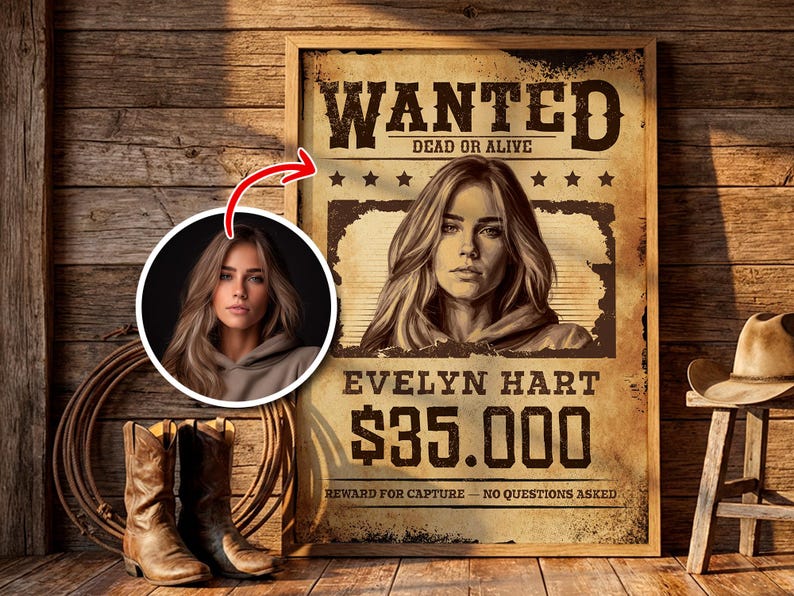 Custom Wanted Portrait Poster: Personalized Western Cowboy From Photo ...
