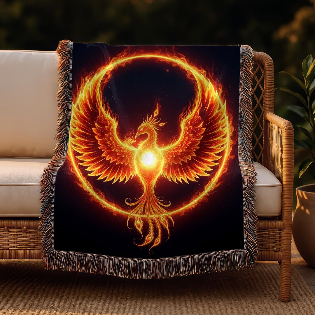 Phoenix Woven Blanket | Fire Bird Rebirth Throw | Celestial Flame Decor ...