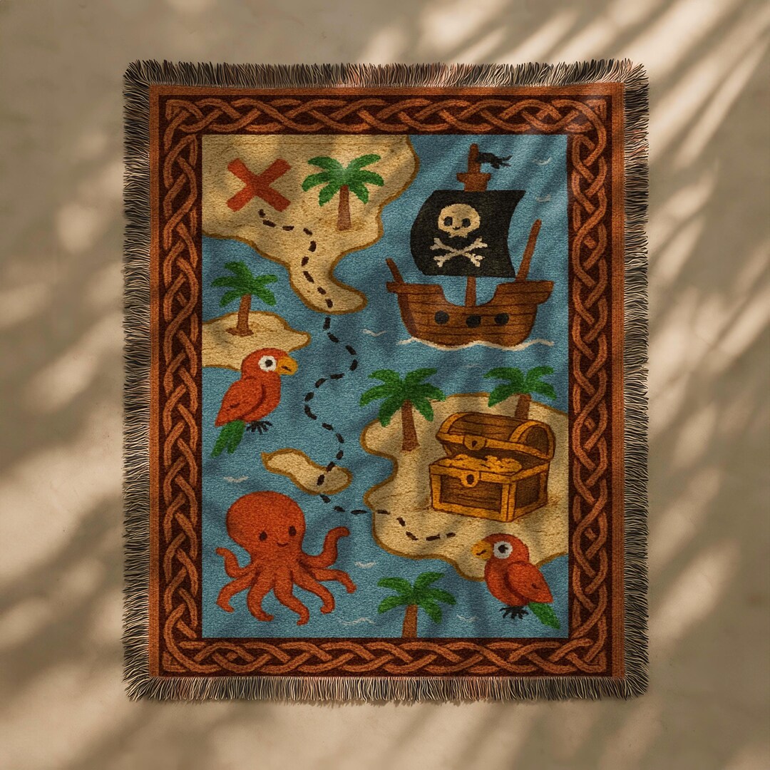 Woven Pirate Blanket | Treasure Map Kids Throw | Nautical Nursery Decor ...