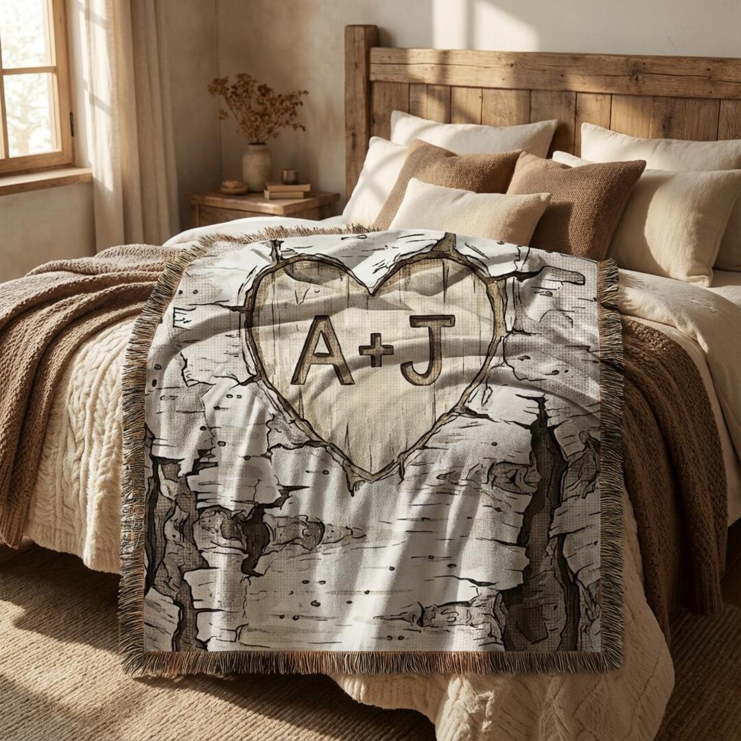 Personalized Initials Tree Carving Blanket | Rustic Couple Gift - Etsy