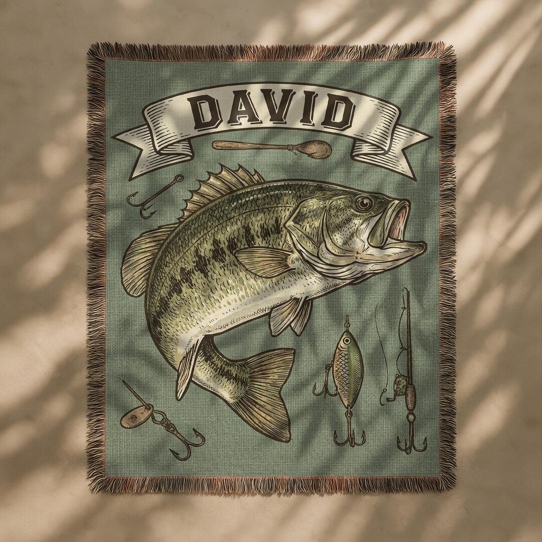 Personalized Bass Fishing Woven Blanket | Custom Angler Rug ...