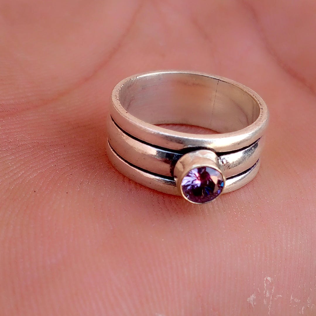 Handmade Sterling Silver Spinner Ring, Amethyst Gemstone - Etsy