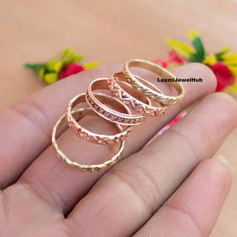 100% Pure Copper and Brass Ring, Set of 5 Stacking Band Ring, Solid Brass Ring, Meditation Ring ...