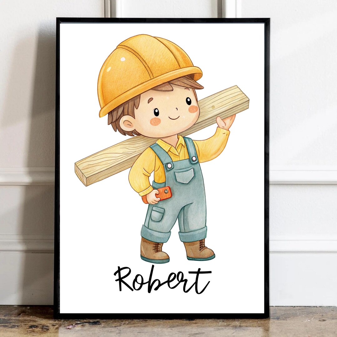 Personalized Kids Construction Photo Frame, Custom Name Kids Room Wall ...