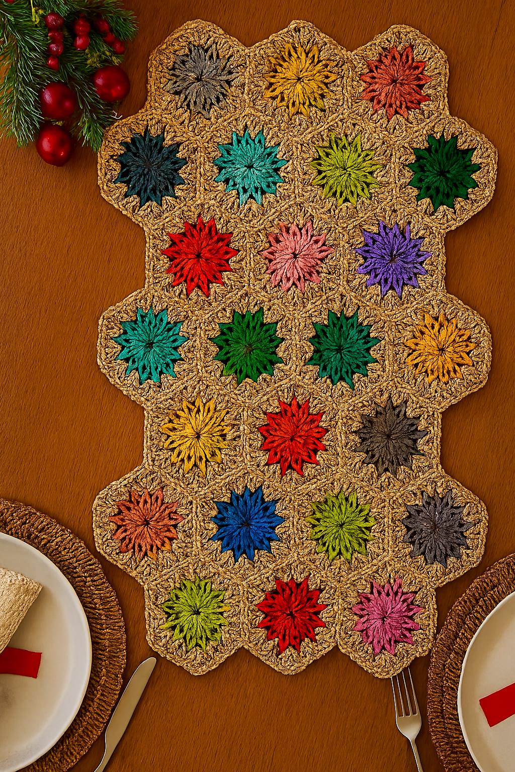 Handmade Crochet Table Runner – Colorful Paper Yarn, Boho Decor - Etsy