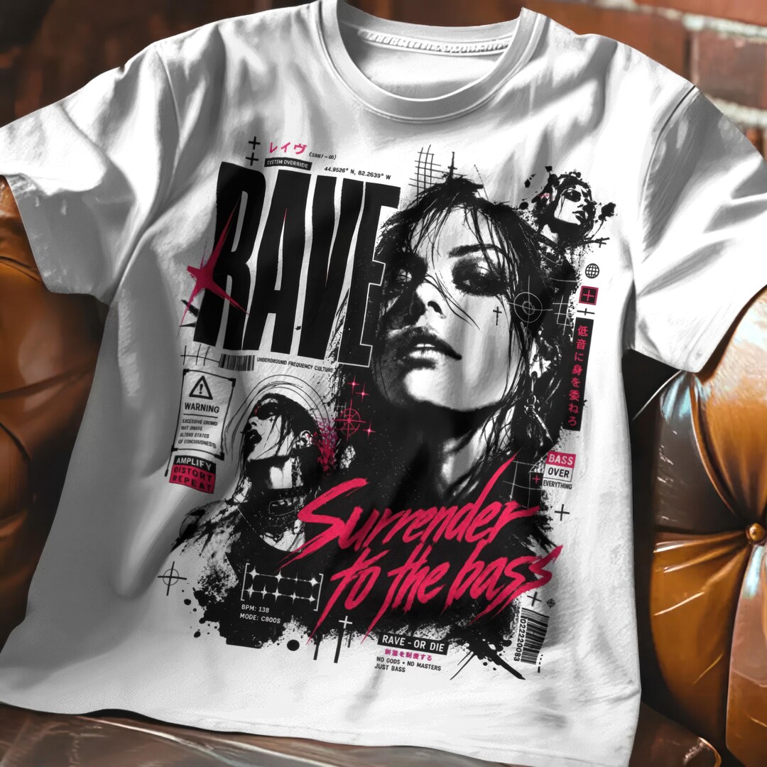 Rave Shirt With Bass Slogan and Edgy Portrait Design for Music Lovers ...