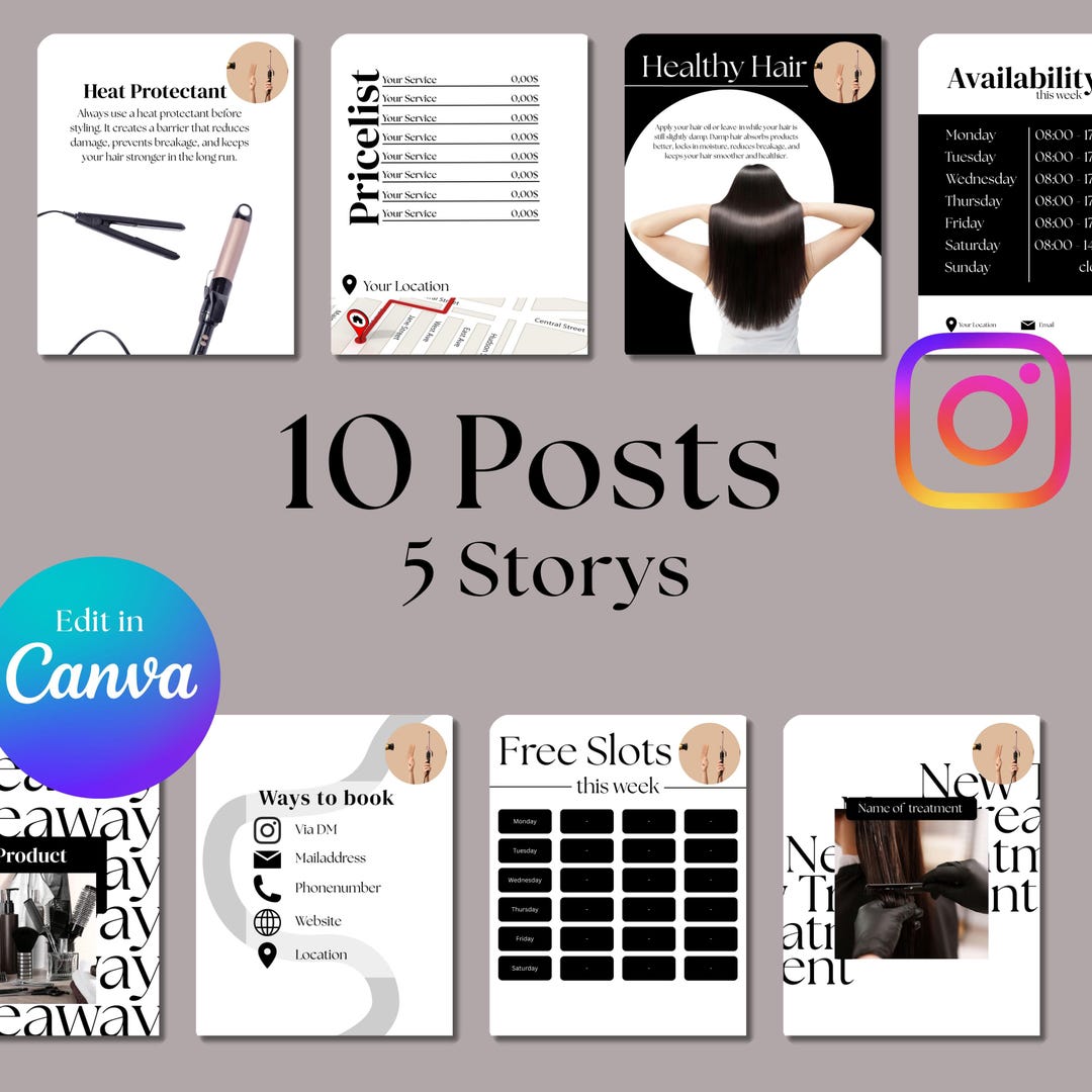 Premium Hairdresser Instagram Template Pack / Hairdresser - Hairstylist ...