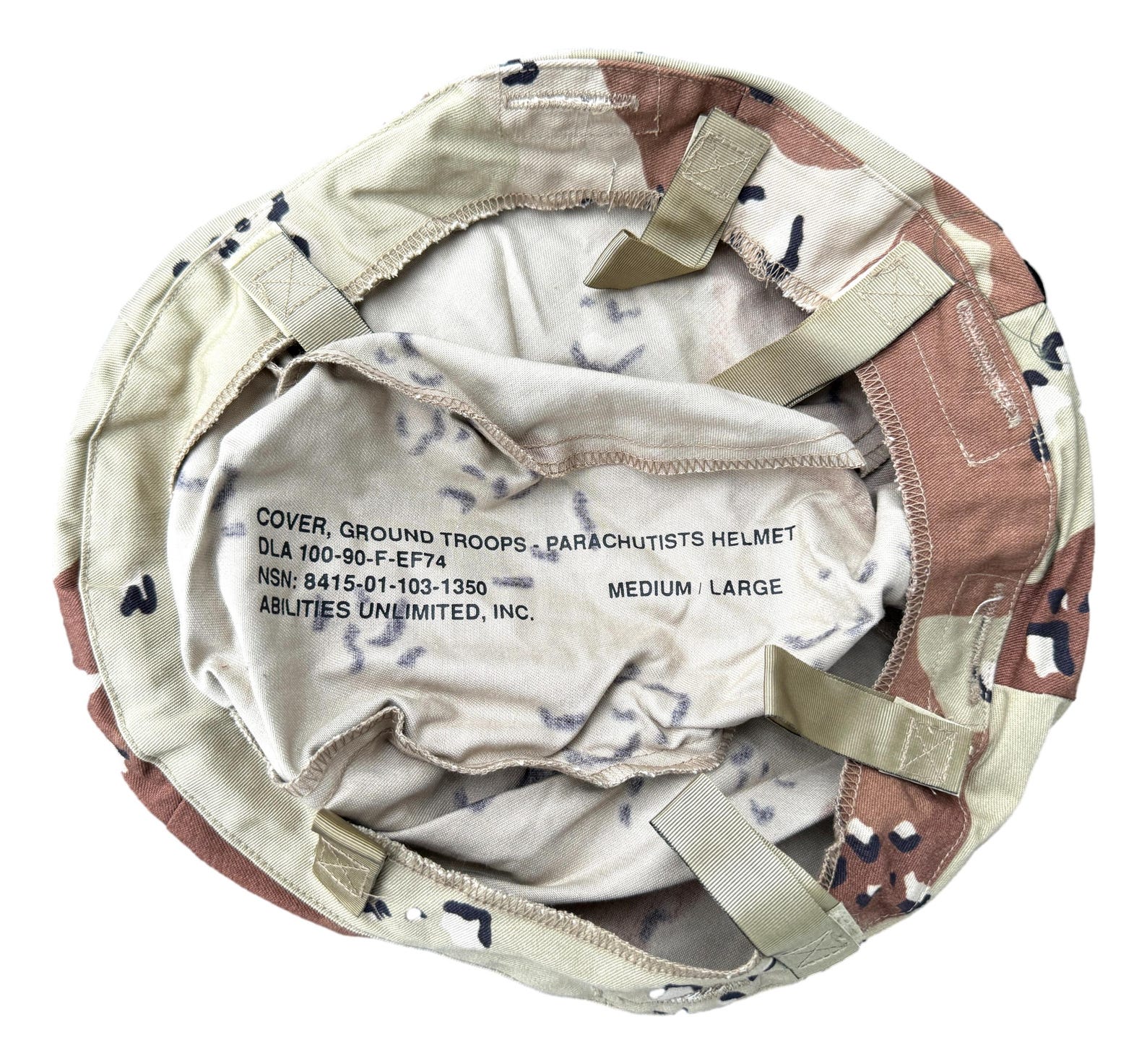 U.S. 6 Color Desert "chocolate Chip" PASGT Helmet Cover- Unissued, Size ...