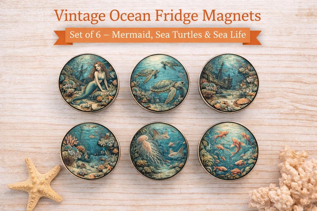 Gift for Her /vintage Magnets / Ocean Magnets / Mermaid Gift / Sea Life ...