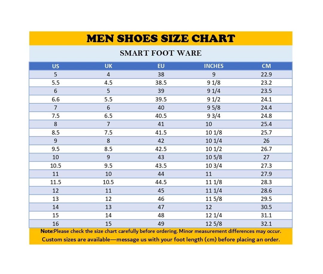 Shoe Size Chart – Foot Length to Size Guide (UK / US / EU) - Etsy