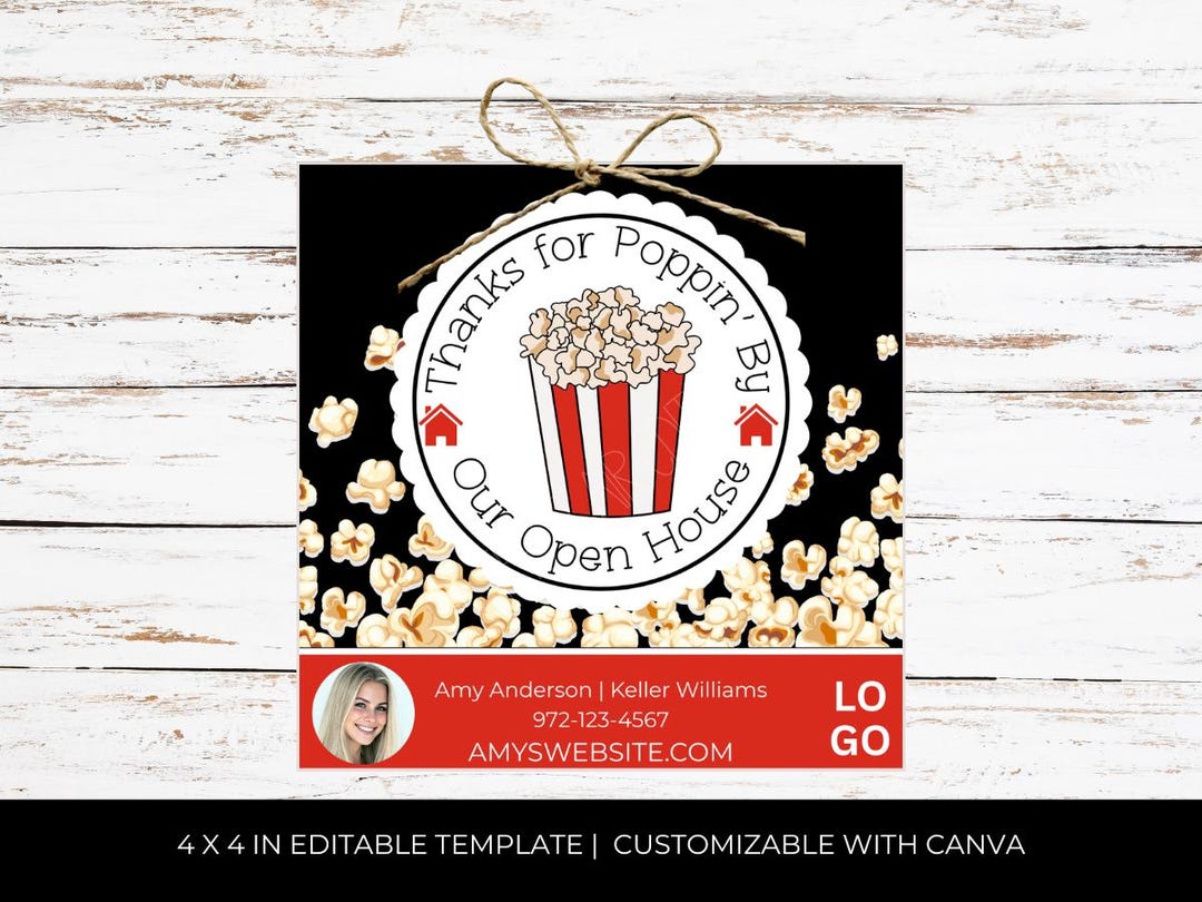 Popcorn Open House Pop by Tag | Thanks for Poppin' by | Realtor ...