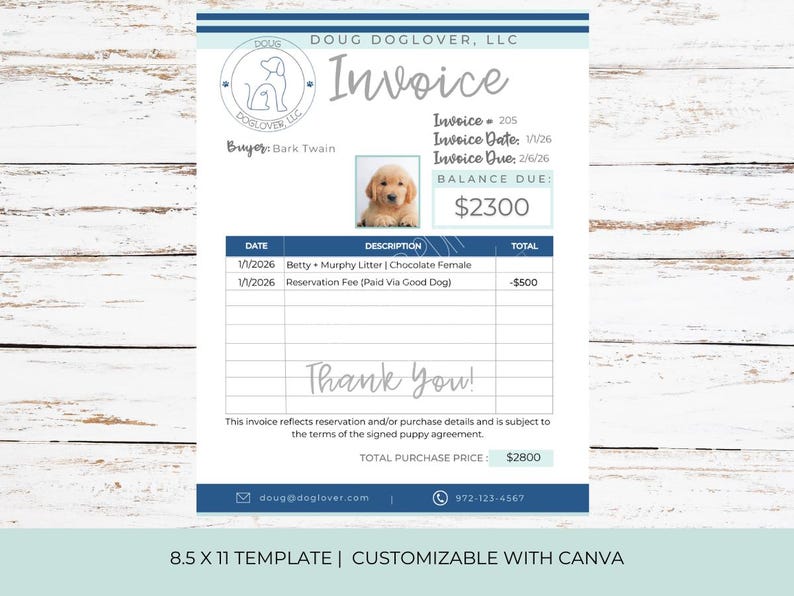 Editable Puppy Breeder Invoice Template | Canva Dog Breeder Invoice ...