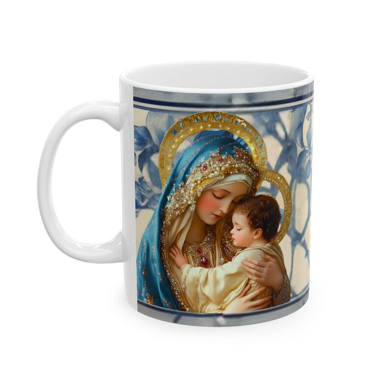 Madonna Coffee Mug: Toile Marian Art, Catholic Gift - Etsy