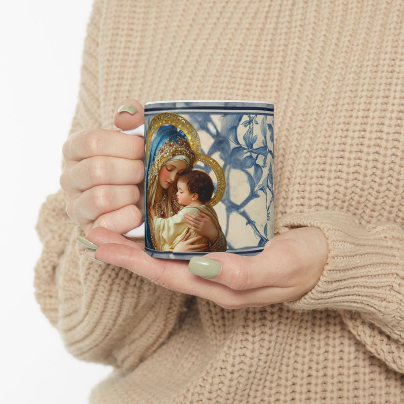 Madonna Coffee Mug: Toile Marian Art, Catholic Gift - Etsy
