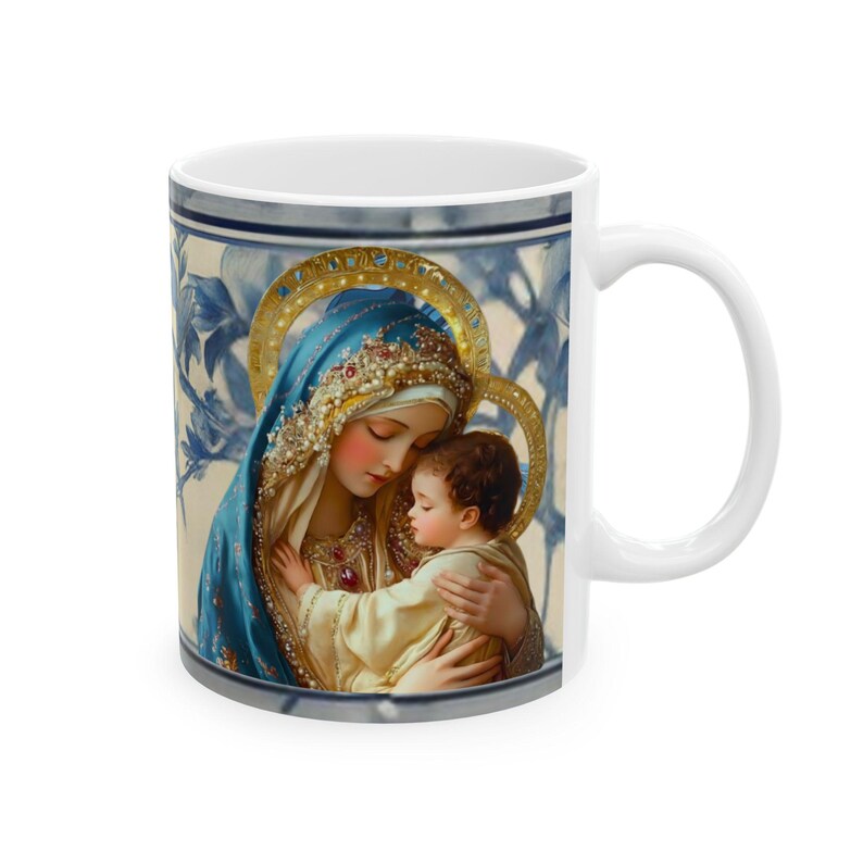 Madonna Coffee Mug: Toile Marian Art, Catholic Gift - Etsy
