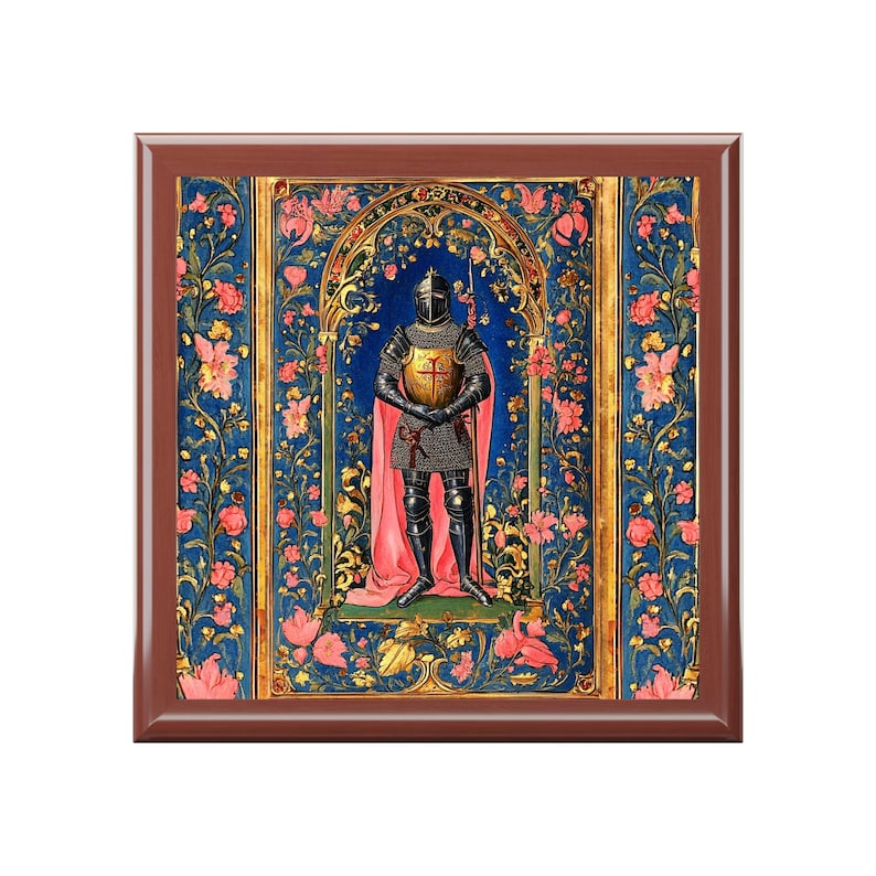Catholic Keepsake Box – Knight Templar Manuscript Tile‑top Chest ...